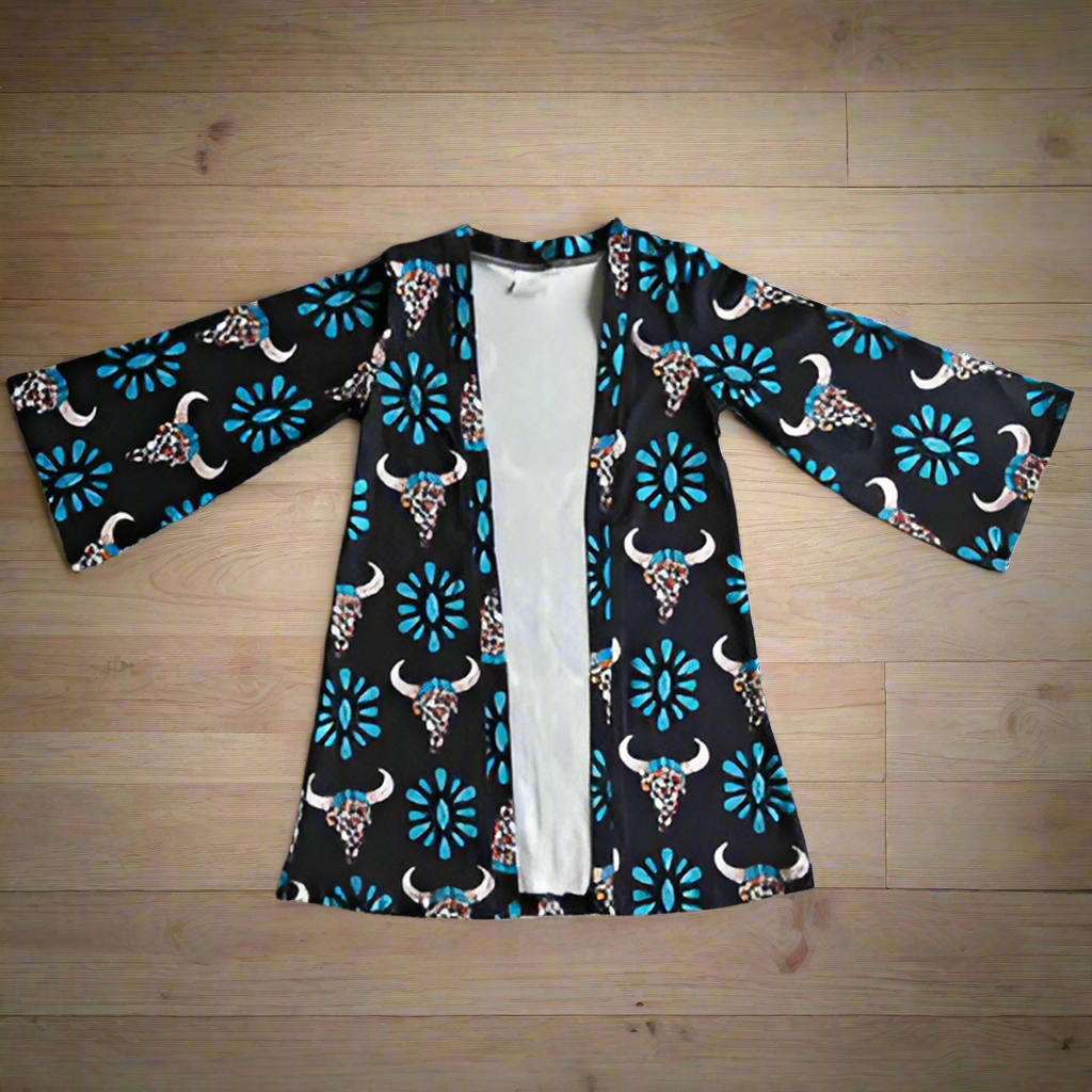 Girls Western Turquoise Longhorn Cardigan – Dusty Diamonds Australia