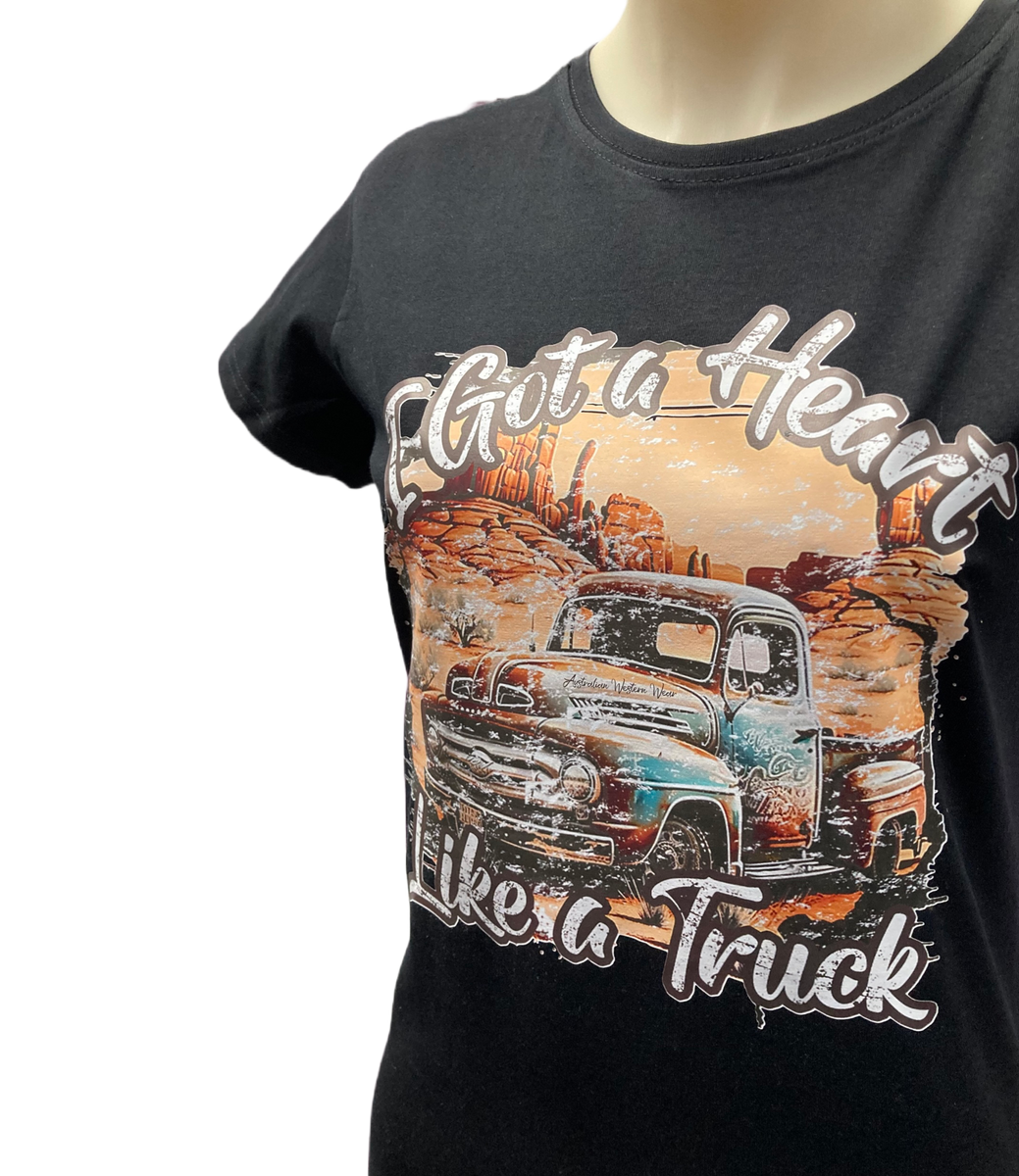 Heart Like A Truck Ladies Black AWW Shirt AU8 Left EOFY SALE – Dusty ...