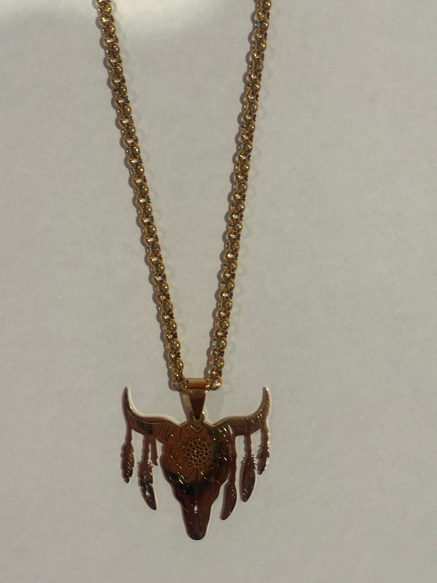 Feather Cow Skull Gold Necklace – Dusty Diamonds Australia