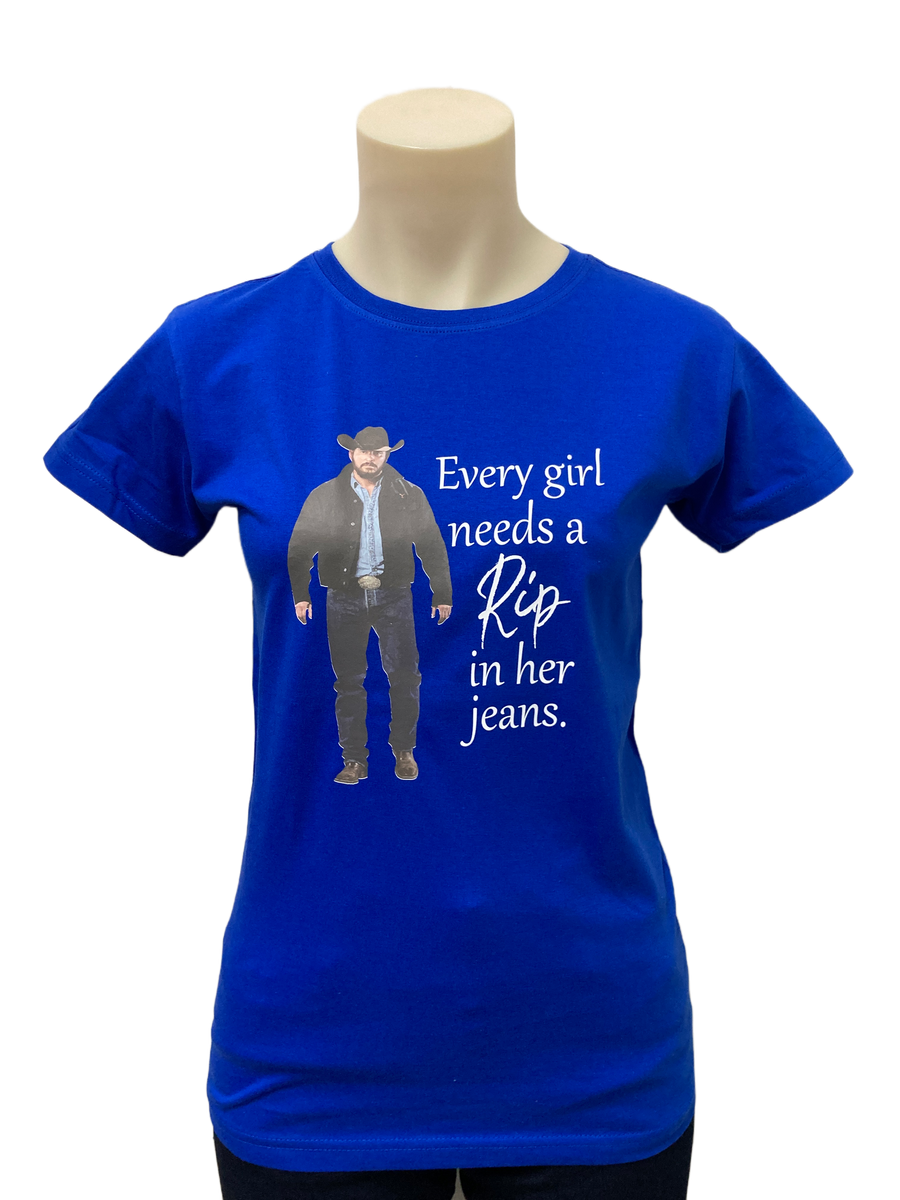 Every Girl Needs A Rip In Her Jeans Royal Blue Aww Ss Graphic Shirt