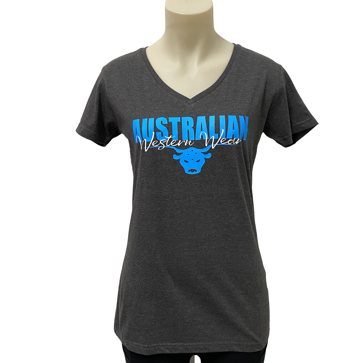 Teen Girls Charcoal Australian Western Wear Blue White Logo Shirt ON S ...